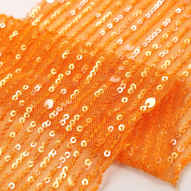 Stripe Shiny Orange Sequin Embroidered Lace Fabric for Garment of Party ...